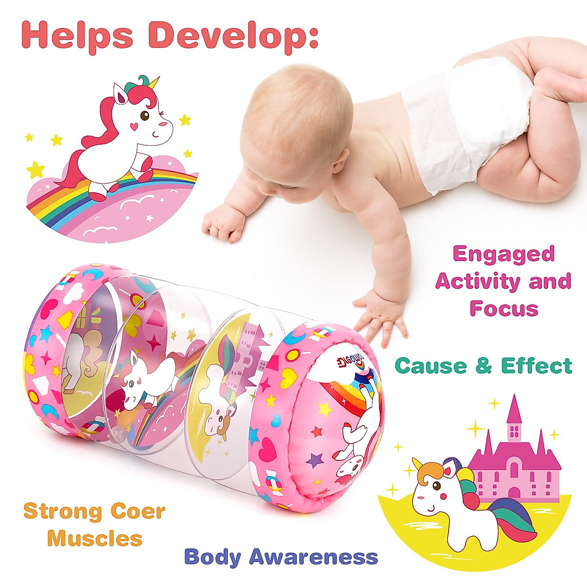 Dreamon Crawling Toys for Baby Infant Roller Toy with Music LED Light, Learning to Climb Toy for Tummy Time Babies, Gifts for Toddlers 6 to 18 Months