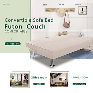 GUNJI Futon Sofa Bed Modern Collection Convertible Fabric Sofa Futon Couch Bed Folding Recliner for Living Room (Beige)