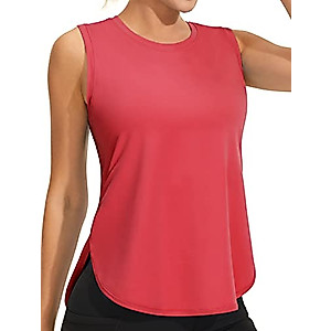 JOYSPELS Athletic High Neck Tank Top for Women - Sleeveless Workout & Yoga Shirt in Red