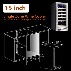Kalamera 15” Wine Cooler and Fridge |30 Bottle Built-in & Freestanding Single Zone Wine Refrigerator |For Kitchen or Bar with Blue Interior Light |Temperature Memory Function