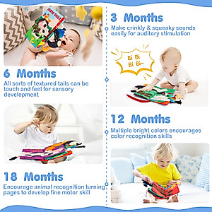 beiens Baby Books Toys, Touch and Feel Crinkle Cloth Books for Babies, Infants & Toddler, Early Development Interactive Car & Stroller Soft Toys for Boys & Girls (Farm Tails-1 Book)