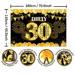 Ushinemi Dirty 30 Birthday Decorations, 30th Birthday Banner Backdrop for Men Women, Thirty Birthday Party Decor, 6x3.6ft