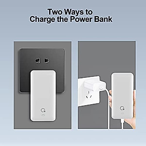 10000mAh Q Portable Charger, Ultra Slim USB C Power Bank, 4 Output Dual Input External Battery Pack with Built-in AC Wall Plug,Built in Micro and USB C Three Cables Compatible with All mobilephone