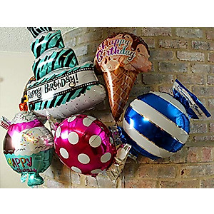 Happy Birthday Large Foil Balloon set - (6 pack) Cake, cupcake, ice cream cone, ice cream bowl, pink candy, blue candy by Par-T