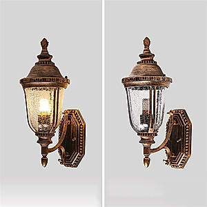 Simple And Cool Wall Lamp American Rustic Lantern Wall Light Retro LED Antique Fixture Oil Rubbed Bronze Finish Aluminum 45cm Sconce with Cracked Glass Shade Vintage Lamp For Home Bedroom Garden Yard