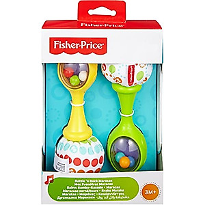 Fisher-Price Baby Toys Rattle ‘N Rock Maracas, Set Of 2 Soft Musical Instruments For Infants 3+ Months, Green & Yellow