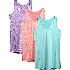 NELEUS Workout Running Racerback Long Tank Top for Women,8006,3 Pack,Pink,Purple,Light Green,L,EU XL