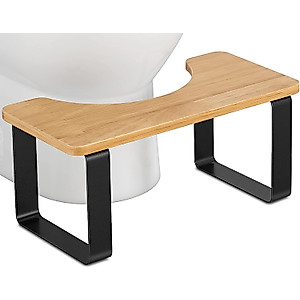 JIAPAIDUO Metal with Wood Squatting Toilet Stool, 7 Inch Bathroom Poop Stool for Adults, Waterproof and Anti-Slip Potty Stool, Healthy Portable Toilet Stool for Adults Kids Seniors Matte Black