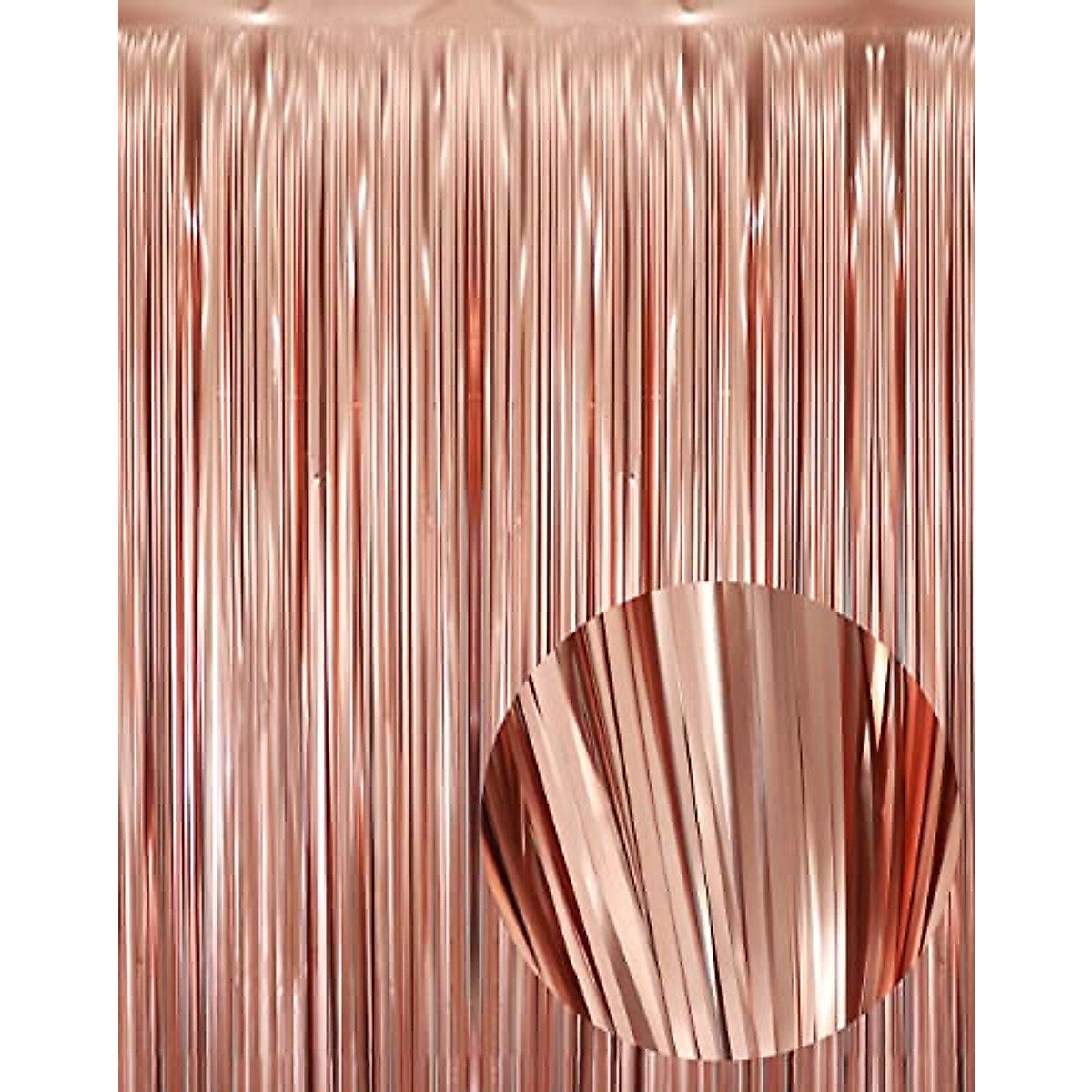 GOER 6.4 ft x 9.8 ft Metallic Tinsel Foil Fringe Curtains,Pack of 2 Party Streamer Backdrop for Birthday,Graduation Decorations and New Year Eve (Matte Rose Gold)