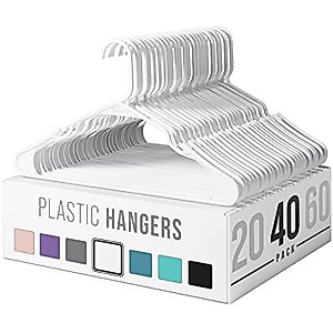 Plastic Clothes Hangers Heavy Duty - Durable Coat and Clothes Hangers - Lightweight Space Saving Laundry Hangers - Dorm Room Essentials for Collage Students Guys, Boys or Girls (40 Pack - White)