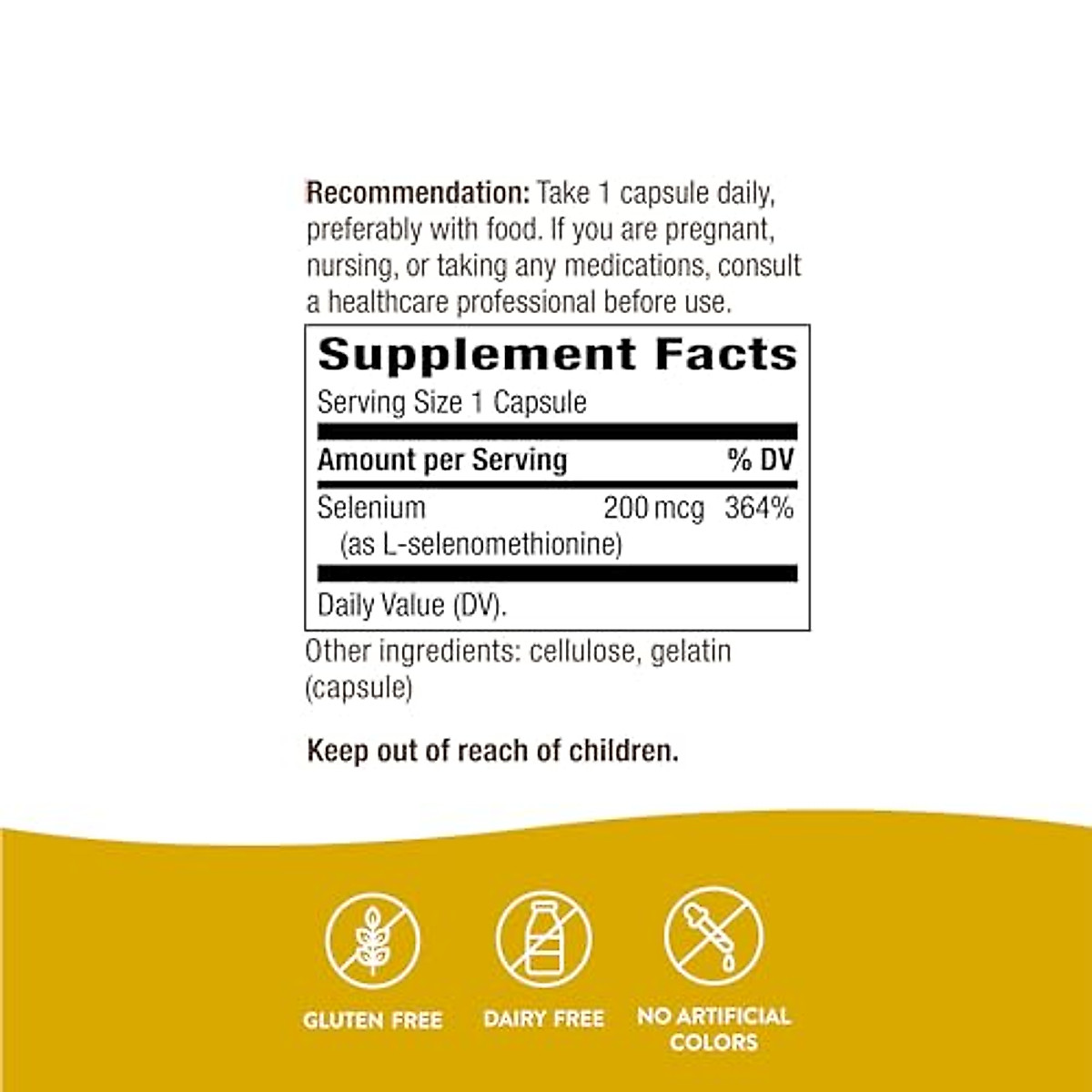 Nature's Way Selenium 200 mcg; L-selenomethionine; 100 capsules