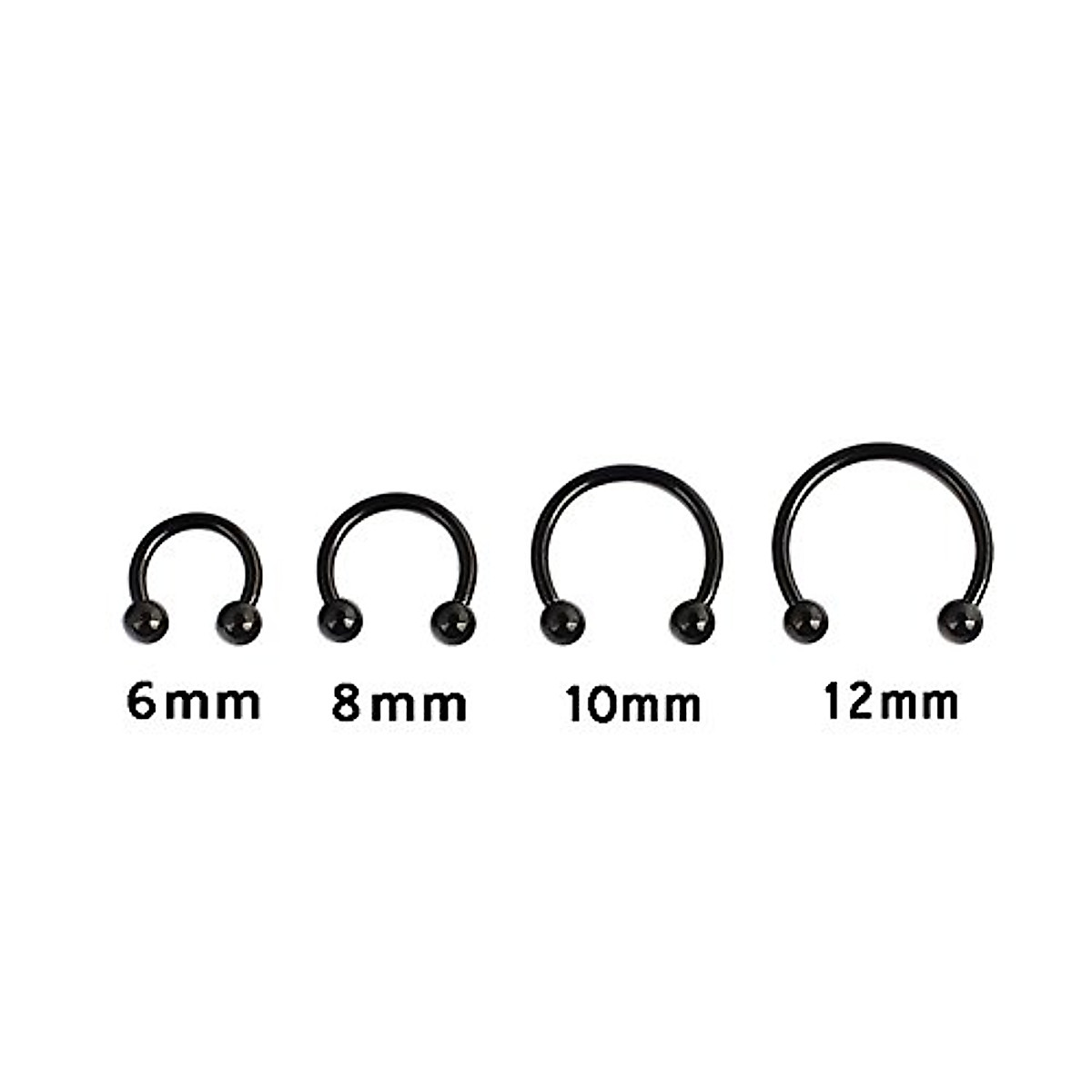 Ruifan 10PCS 16G 8mm CBR Horseshoe Circular Rings Black Titanium Anodized 316L Surgical Steel for Lip, Septum Piercing Jewelry & Cartilage 3mm Balls