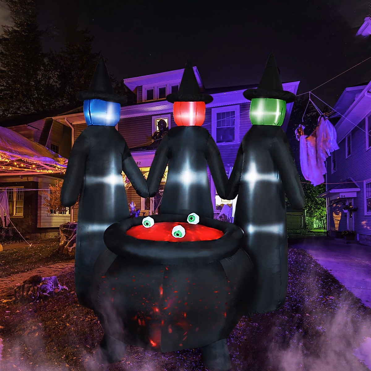 Halloween Decorations Inflatables Outdoor, 8.2FT Inflatable Halloween Three Witch Around Cauldron with Flame Light Halloween Blow Up Yard Decorations with Built-in LED for Outdoor Yard Patio Lawn
