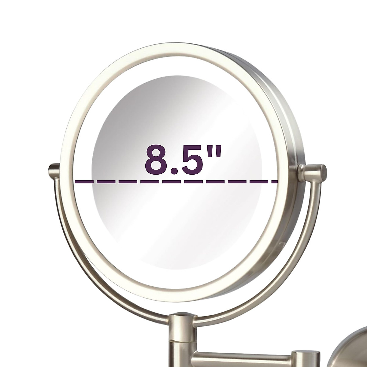 JERDON Sharper Image Wall-Mounted Lighted Sensor Makeup Mirror - Two-Sided Makeup Mirror with 8X Magnification & Swivel Design - 8.5-Inch Diameter Mirror in Nickel Finish - Model JRT9500NL
