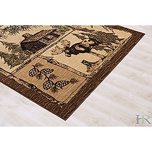 HR Cabin Rug–Lodge, Cabin Nature and Animals Area Rug–Modern Geometric Design Cabin Area Rug–Abstract, Multicolor Design– Moose/Bear/Lodge/Nature