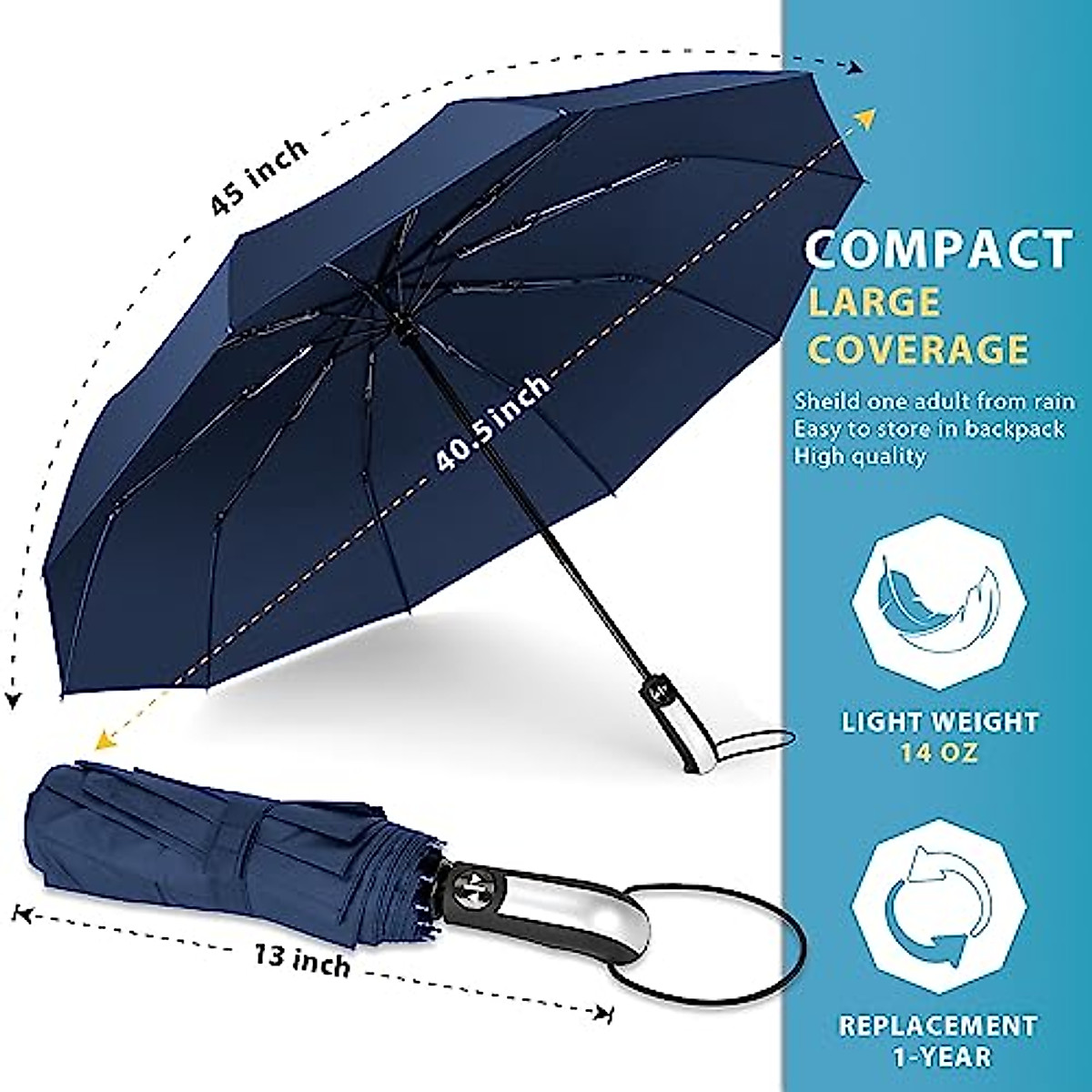 NINEMAX Travel Compact Umbrella Windproof Automatic Open Close Light Weight Portable Women Men Umbrellas for Rain