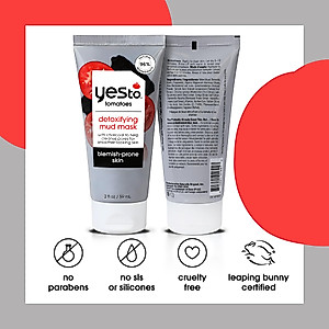 Yes To Tomatoes Clear Skin Detoxifying Charcoal Mud Mask For Acne Prone Skin Draw Out Impurities And Prevent Breakouts Contains Salicylic Acid 96 Natural Ingredients, Red, Tomato, 2.006 Fl Oz