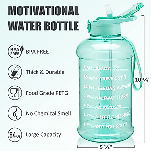 Fimibuke Half Gallon Water Bottle with Sleeve 64 OZ Water Bottle with Handle & Straw Leakproof Motivational Sports Gym Water Bottle with Time Marker Water Jug with Neoprene Holder - Floral Bloom