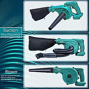 WAITHOME Cordless Portable Strong Electric Leaf Air Blower Suction(5 Fittings) Key Force Compatible with Makita 18V/20V Battery(Tool ONLY), Strong Motor, for Dust, Snow, Yard Cleaning