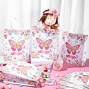 24 Pcs Butterfly Gift Bags Butterfly Treat Bags Bridal Goodie Bags Candy Bags Butterfly Flower Gift Wrap Bags with Handle Kraft Paper Bags Butterfly Party Favors for Wedding Birthday Party Baby Shower