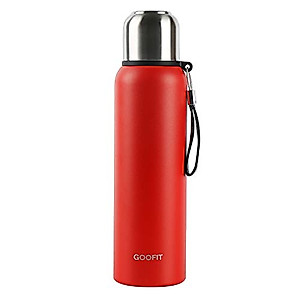GOOFIT Insulated Thermos with Cup Outdoor Sports Stainless Steel Thermos Vacuum Sealed Coffee Bottle Travel Mug Thermos Flask BPA Free Keeps Cold 24H Hot 24H 27Oz Red