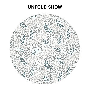 Leaf Grey Tablecloth Summer 60 Inch Round Teal Tablecloth Leaves Rustic with Wrinkle Resistant for Party, Picnic, Tabletop, Dining Room, Indoor and Outdoor Dining, Decorative Patio