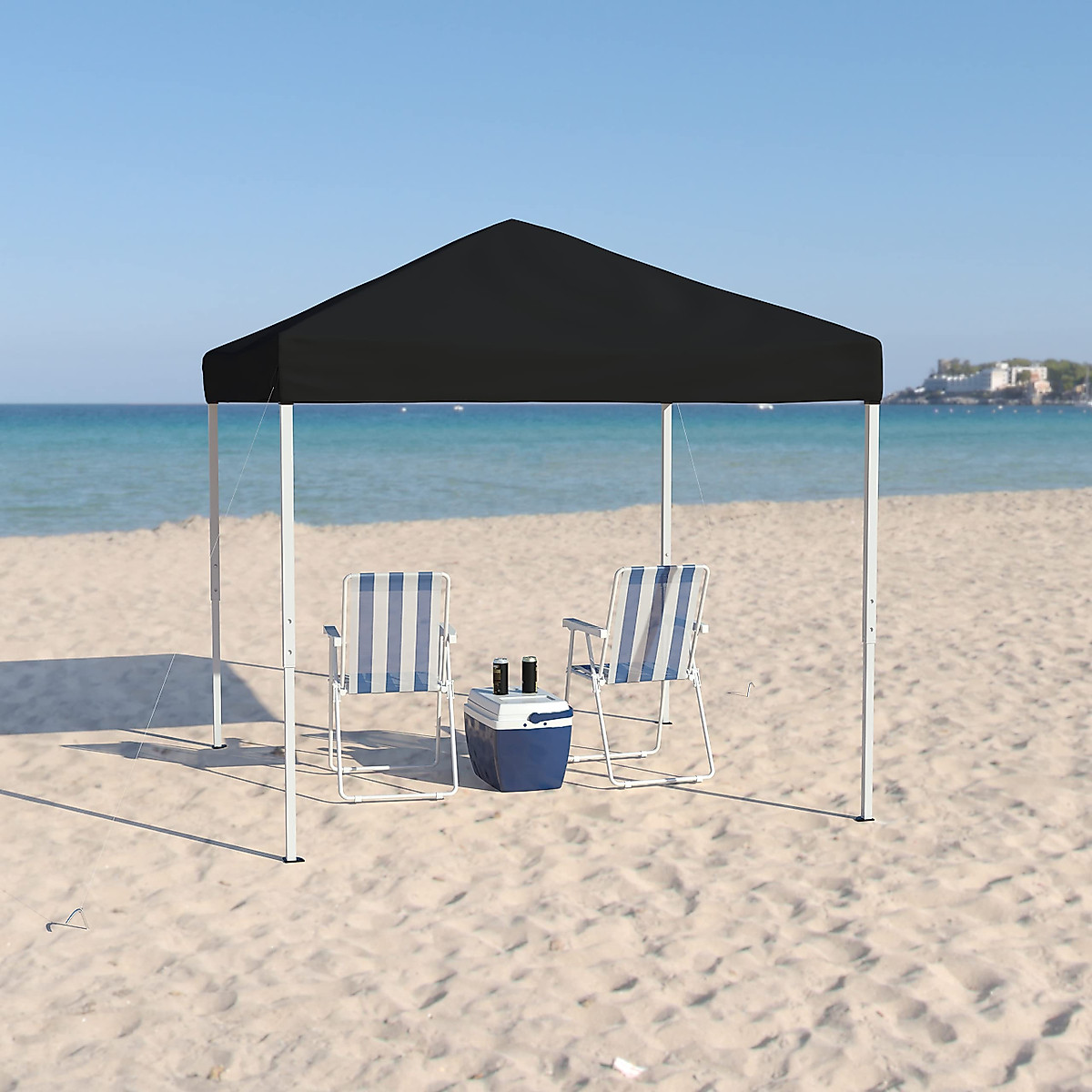 EMMA + OLIVER 8'x8' Black Weather Resistant Easy Pop Up Slanted Leg Canopy Tent with Carry Bag