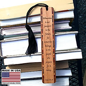 Malcolm X Education Quote Engraved Wooden Bookmark - Also Available with Personalization - Made in The USA