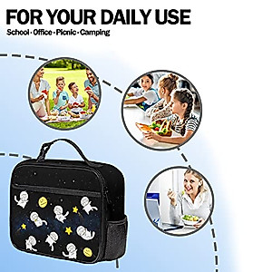 Fashion Cat Lunch Bag with Locking Hand Strap Durable Waterproof Universe Lunch Box High Capacity Insulation Lunch Tote Bag with Pockets for Boy Girl Women Men