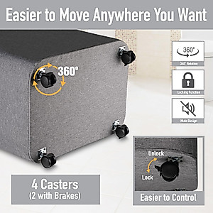 RUBROX Laundry Hamper with Lid on Wheels - 100L Large Laundry Basket with Bamboo Handle, Portable Clothes Hamper for Dorm Room, Bedroom, Bathroom, Grey foldable Hamper For Toys, Clothing, Clothing