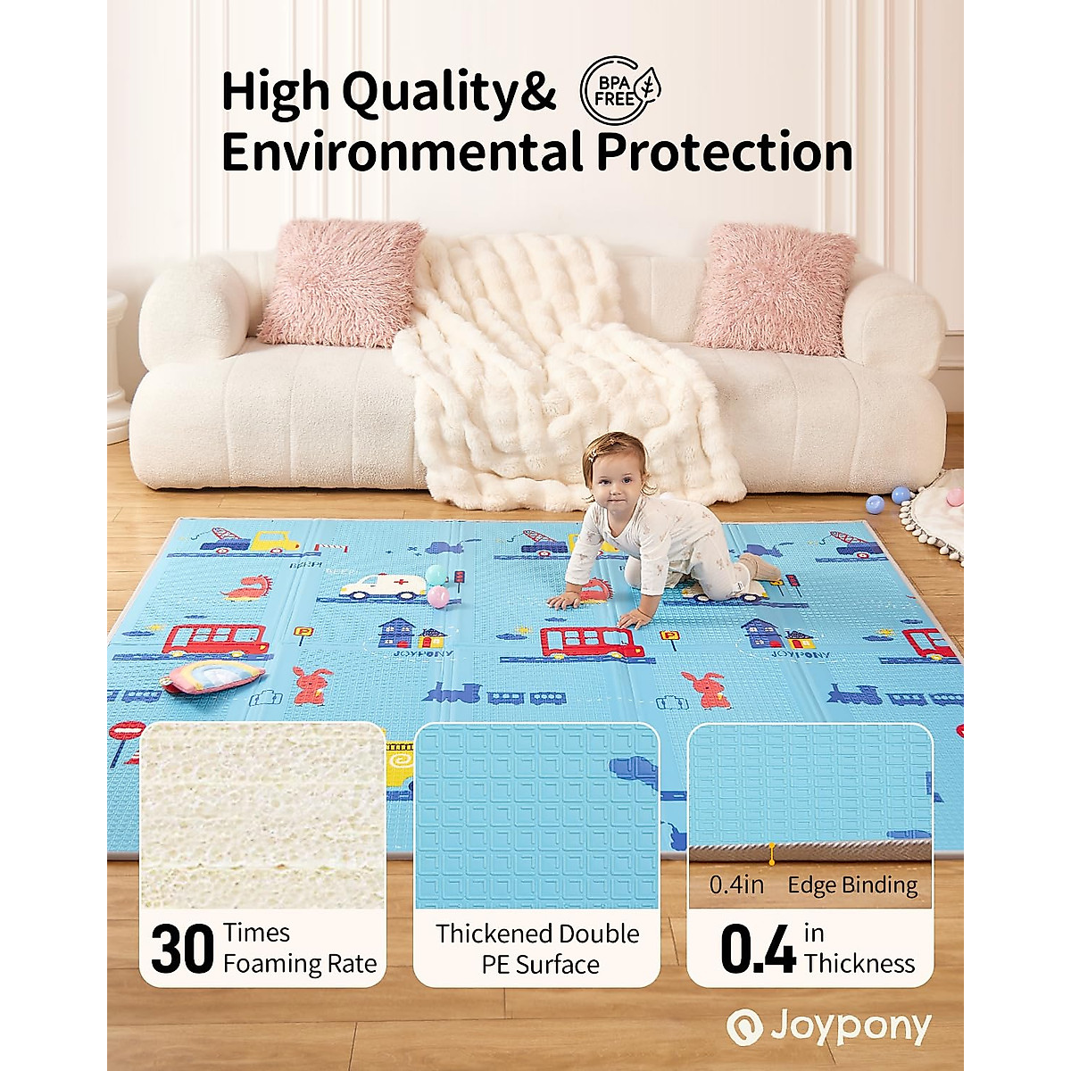 Joypony Baby Play Mat 79" X 71", Extra Large Foldable Play Mats for Babies and Toddlers, Waterproof & Anti-Slip Portable Baby Floor Mat for Tummy Time, Foam Baby Mat for Floor with Travel Bag