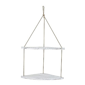Fenteer Premium Swing Hanging Rope Corner Shelves 1 Holder W/Hook Decoration, White 2 Tier