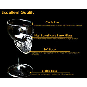 DS. DISTINCTIVE STYLE Skull Shot Glass 2 Pieces Double Shot 75 Milliliter 2.5 Ounce Whiskey Glass