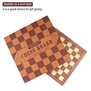 AMEROUS 12 inches Wooden Chess Board Only, Travel Portable Chessboard No Pieces, Professional Chess Board for Beginners, Kids, Adults (Gift Packaging)