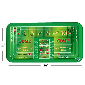 GSE Games & Sports Expert Professional Casino Craps Tabletop Layout Mat with Carrying Bag, Non-Slip Rubber Craps Dice Game Table Top Mat for Family/Friends Parties, Casino Night