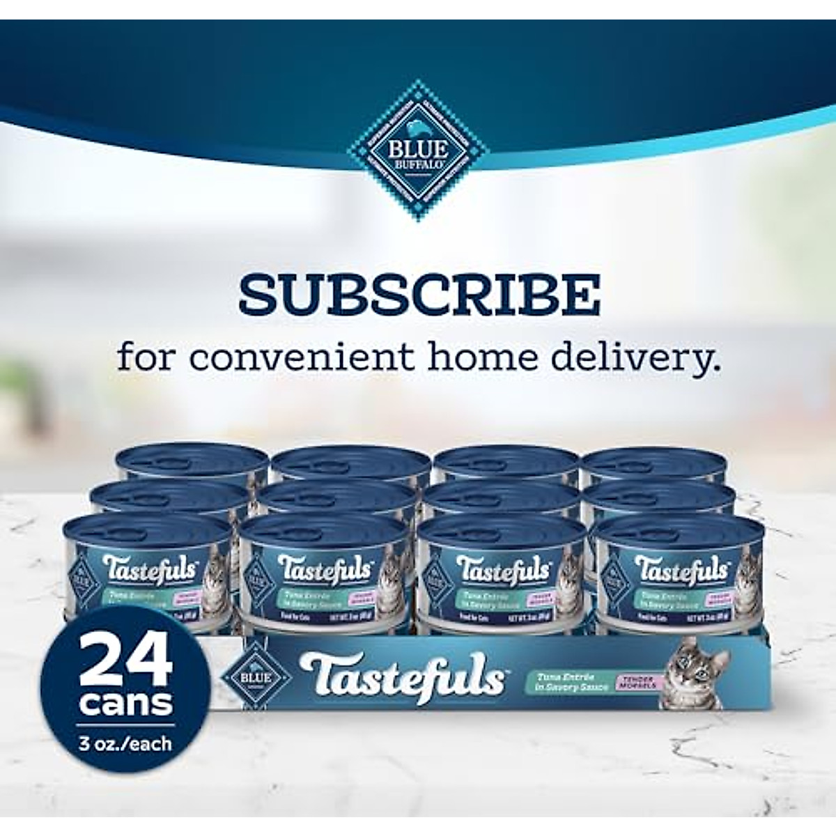 Blue Buffalo Tastefuls Wet Cat Food Morsels, Made with Natural Ingredients | Tuna, 3-oz. Cans (24 Count)