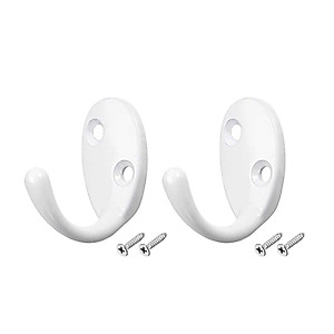 uxcell 2 Pcs Wall Mounted Hook Robe Hooks Single Coat Hanger Hanging, Zinc Alloy, White