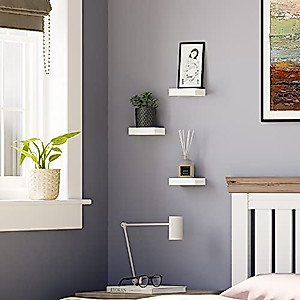 brightmaison Modern Display Ledge Floating Shelf Décor Set of 3 White Shelves Each 4 x 5 inch with Concealed Metal Bracket for Stable Wall Mount