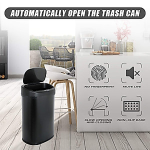 Vnewone Kitchen Trash Can Garbage 13 Gallon Waste Bin for Home Office Bedroom Stainless Steel Automatic Touch Free High-Capacity, 50 Liter (Black)