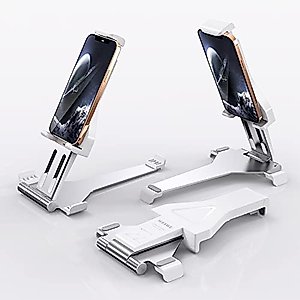 Flexible Cell Phone Holder Stand，with A Rotating Aluminum Base and Mount Clamp，Compatible with 4-10'' Device iPhone X Xs 11 12 13 Pro Max XR SE/iPad/Kindle，Used for Desktop,Bed,Couch(Silver)