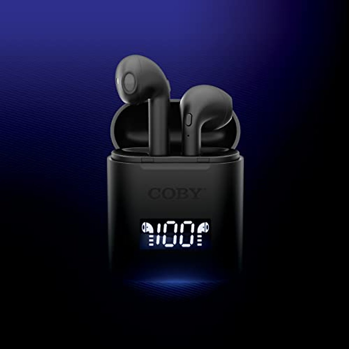 Coby True Wireless Earbuds with Charging Case, Wireless Bluetooth Earbuds, in Ear Headphones Wireless Bluetooth, Smart Battery Display, Built-in Microphone, Auto Pairing, 6.5 Hours Play, (Black)