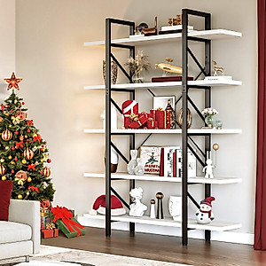 YITAHOME Book Shelf，5 Tier Bookcase, 12" D x 47" W x 71" H Large Industrial Book Shelf Storage Organizer for Living Room, Bedroom,Home Office, Free Standing Storage Shelving Unit, White