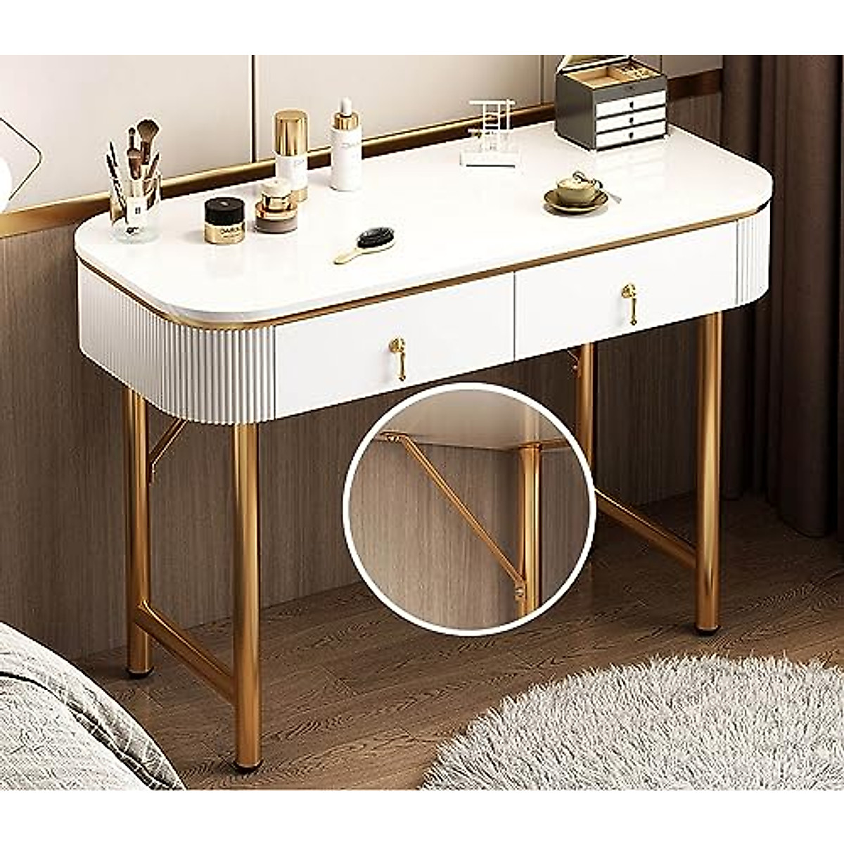 Large Vanity Desk Without Mirror Makeup Vanity Dressing Table For Bedroom Makeup Table With Drawers Modern Makeup Vanity Desk Black And Gold Dresser Little Girls Vanity 3 Colors ( Color : White )