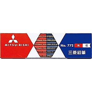 Uni-ball Vermilion Red and Prussian Blue Wooden Pencil - 5:5 - Hexagonal Body - Pack of 12 (japan import)