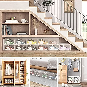 Fixwal 12 Pack Storage Boxes Large Clear Plastic Foldable Shoe Storage Containers Stackable Organizer for Closet Space Saving Sneaker Bins