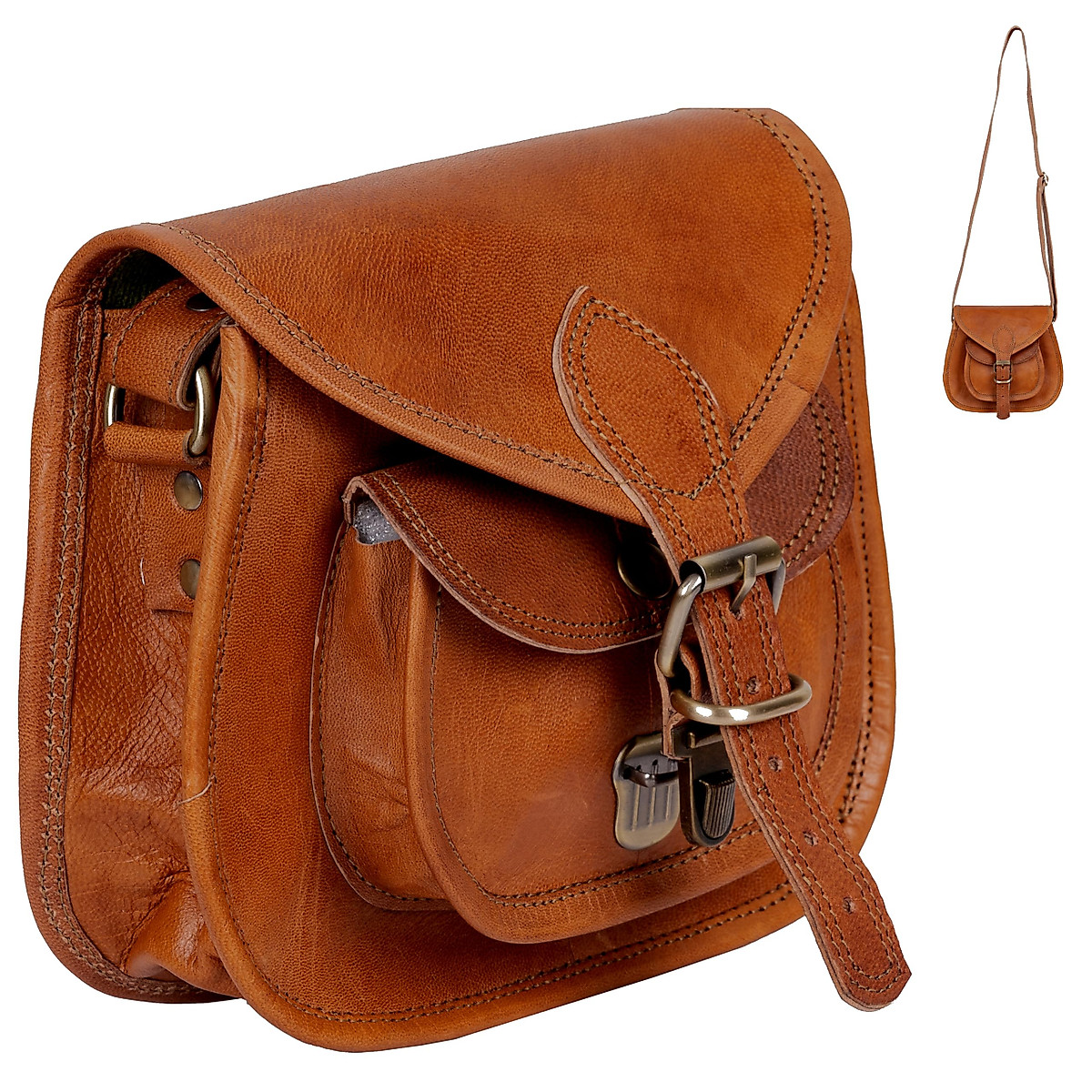 Women Crossbody Full Grain Leather Purse Handags Crossover Vintage Handmade Bags with Adjustable Strap