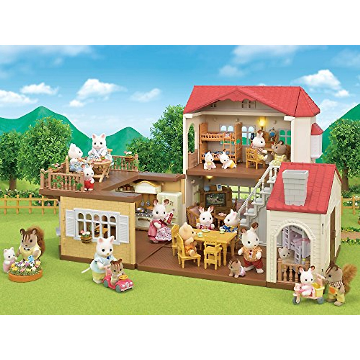 Calico Critters Red Roof Country Home - Dollhouse Playset with Figures, Furniture and Accessories for Ages 3+