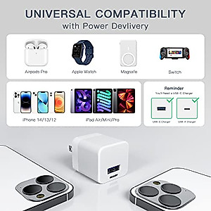 USB C Charger Block, Upgraded PD Dual Port Mini iPhone Charger with Fast Charging, USB C Wall Charger, Type C Power Adapter Block Cube Compatible for New Apple Watch 7 8 iPhone 14 13 Pro Max, White