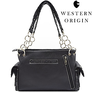 Punk Gothic Rock Metallic Skull Day of the Dead Floral Sugar Skull Leather Purse Women Handbag Shoulder Bag Wallet Set (#2 Black Set)