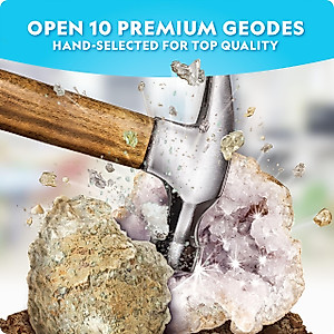 NATIONAL GEOGRAPHIC Break Open 10 Premium Geodes – Includes Goggles, Detailed Learning Guide & 2 Display Stands - Great STEM Science Gift for Mineralogy & Geology Enthusiasts of Any Age
